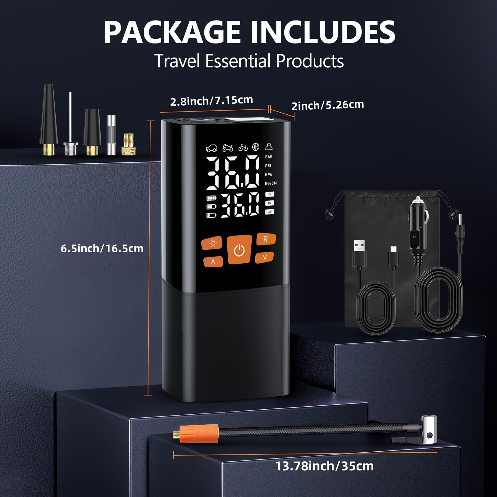 Tire Inflator Portable Air Compressor, 8000mAh Cordless For Car Tires, 3X Fast 150 PSI Electric ...