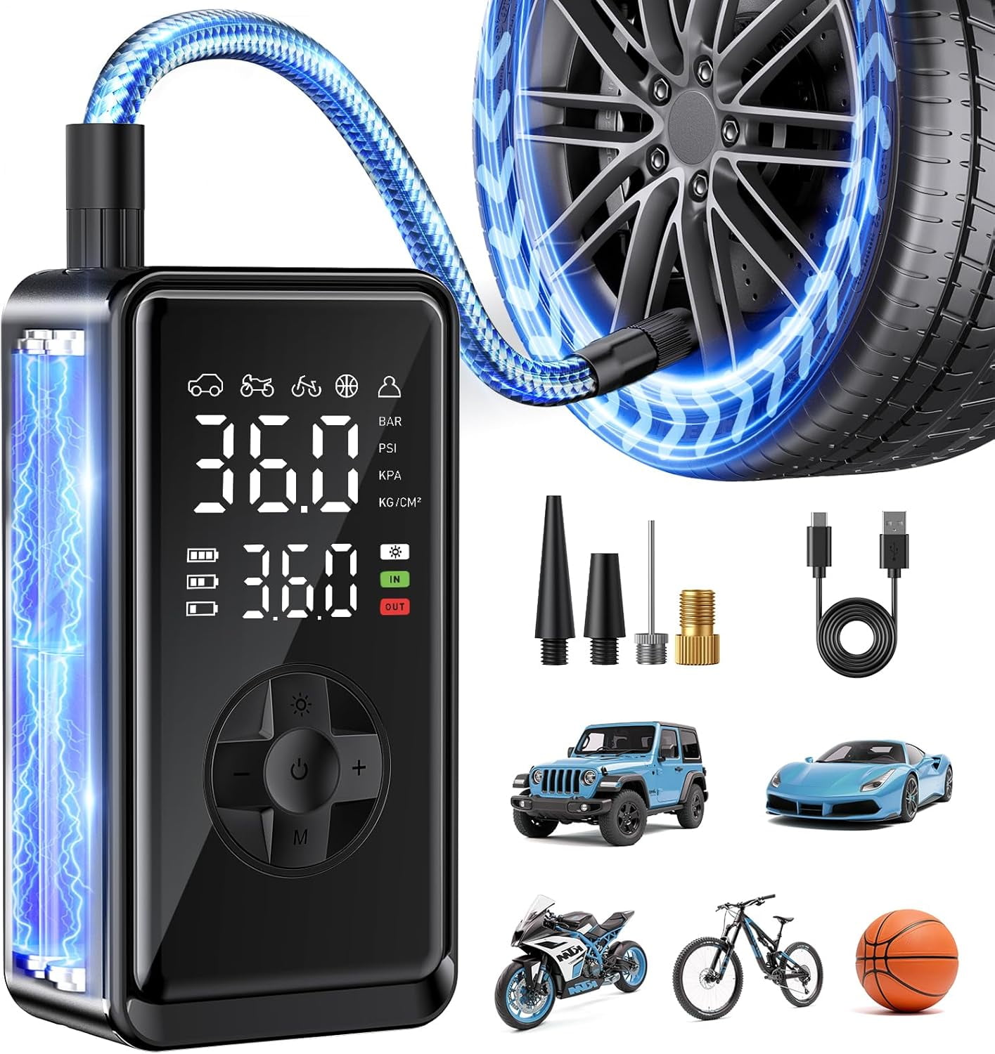 Tire Inflator Portable Air Compressor, Auto Air Pump for car tires with Digital Tire Pressure ...