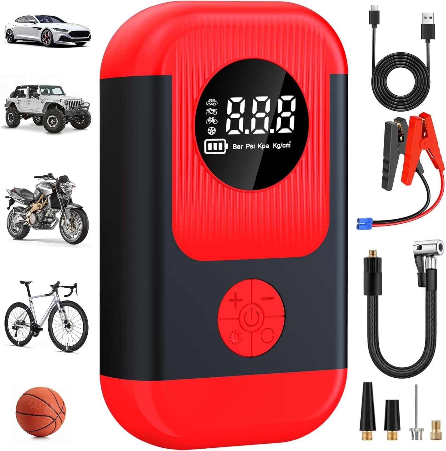 Tire Inflator Portable Air Compressor & Car Jump Starter, Cordless Air ...