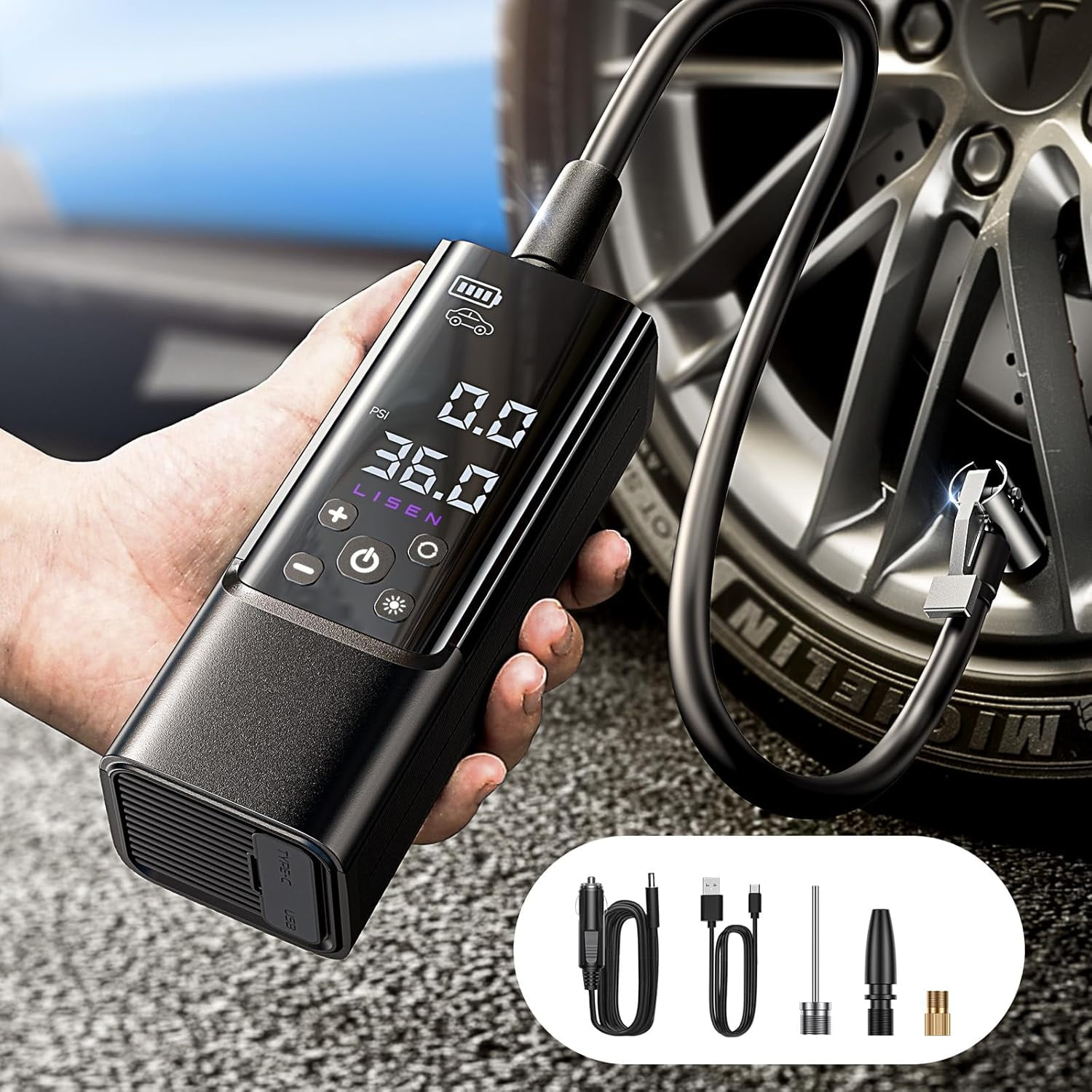 Tire Inflator Portable Air Compressor for Car Tires 2-IN-1 150PSI ...
