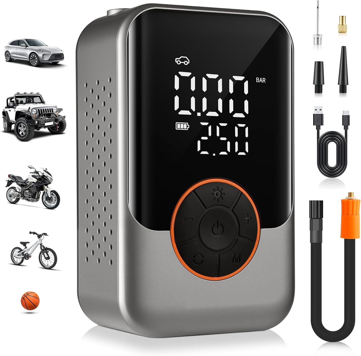 Tire Inflator Portable Air Compressor Cordless, 150 PSI Car Tires Air Pump, Mini Electric Bike ...