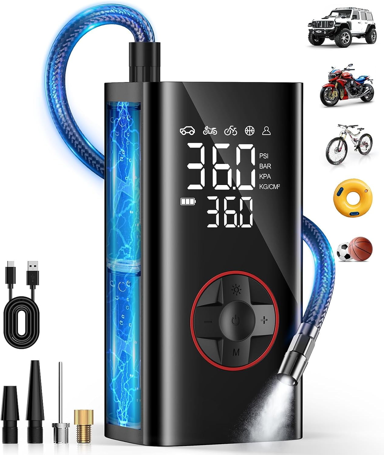 Tire Inflator Portable Air Compressor - Cordless Air Pump for Car Tires ...