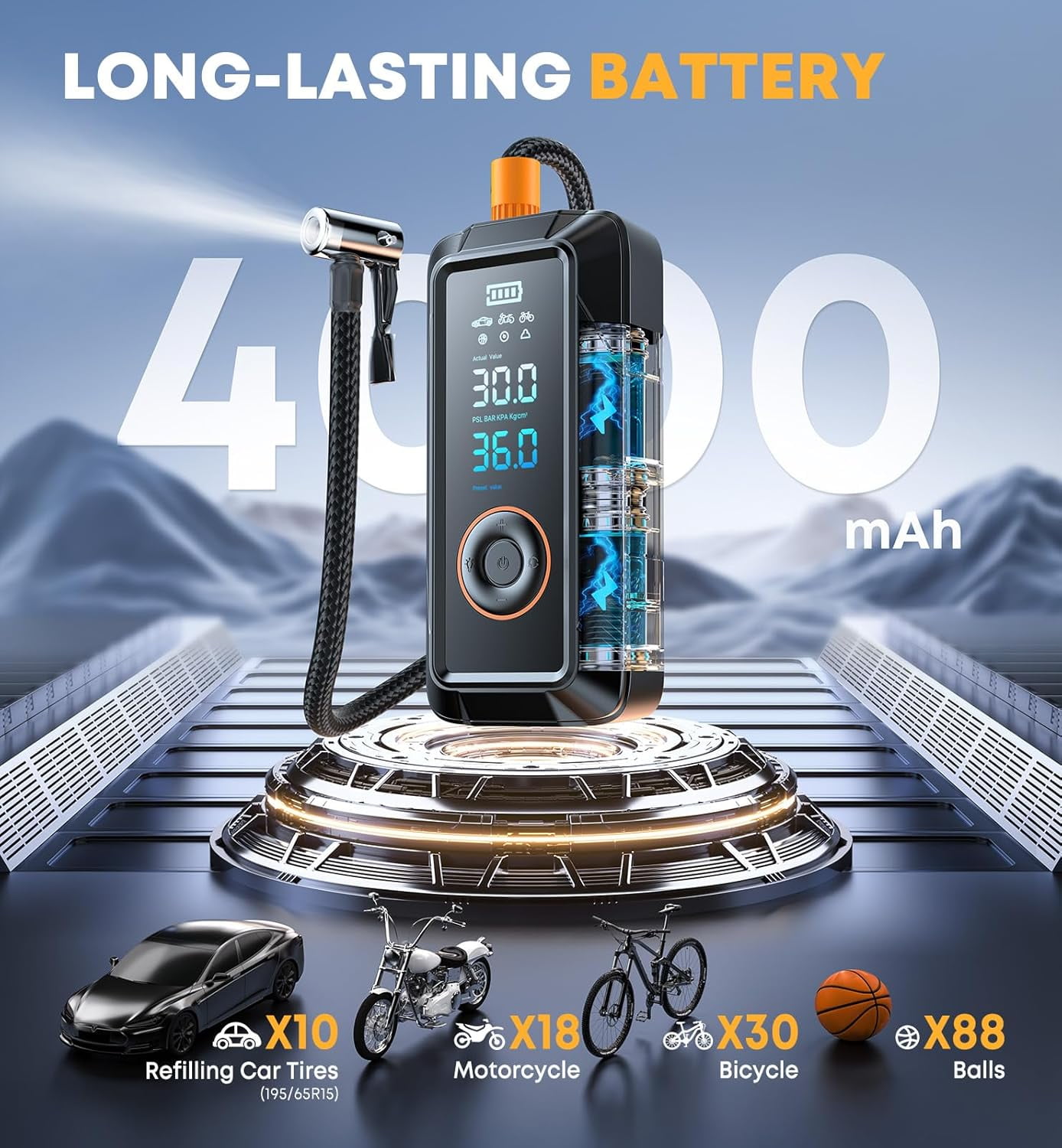 Tire Inflator Portable Air Compressor - Cordless & DC Inflation 4X ...