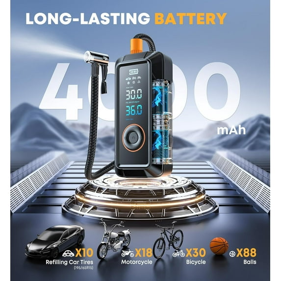 Tire Inflator Portable Air Compressor - Cordless & DC Inflation 4X ...