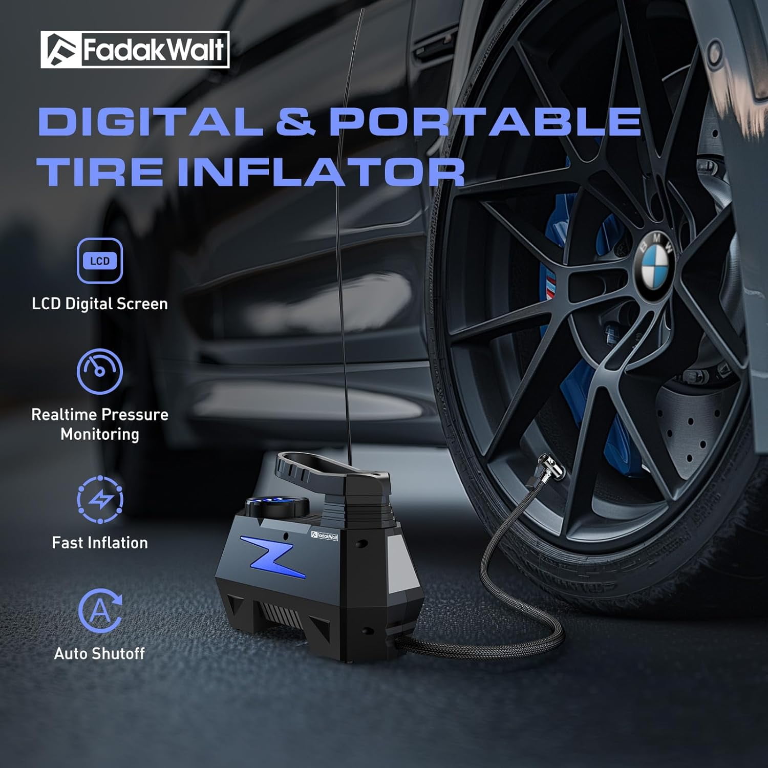 Tire Inflator Portable Air Compressor, DC 12V Tire Air Pump with LED and 150PSI Digital Pressure ...