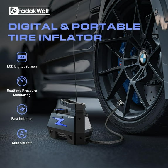 Tire Inflator Portable Air Compressor, DC 12V Tire Air Pump with LED and 150PSI Digital Pressure ...