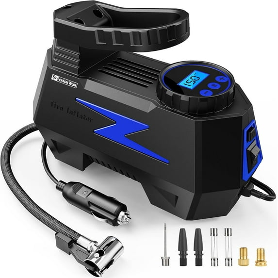 Tire Inflator Portable Air Compressor, DC 12V Tire Air Pump with LED and 150PSI Digital Pressure ...