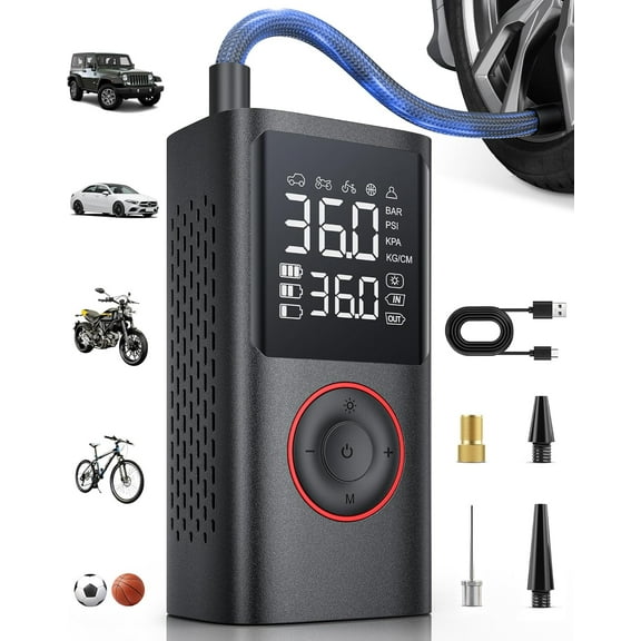 Tire Inflator Portable Air Compressor, 1 Min Fast Inflation Cordless Bike Pump with Digital ...