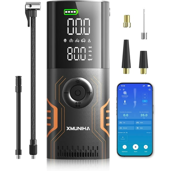 Tire Inflator Portable Air Compressor - Smart APP Control Bike Pump, All-in-One Storage Air Pump ...