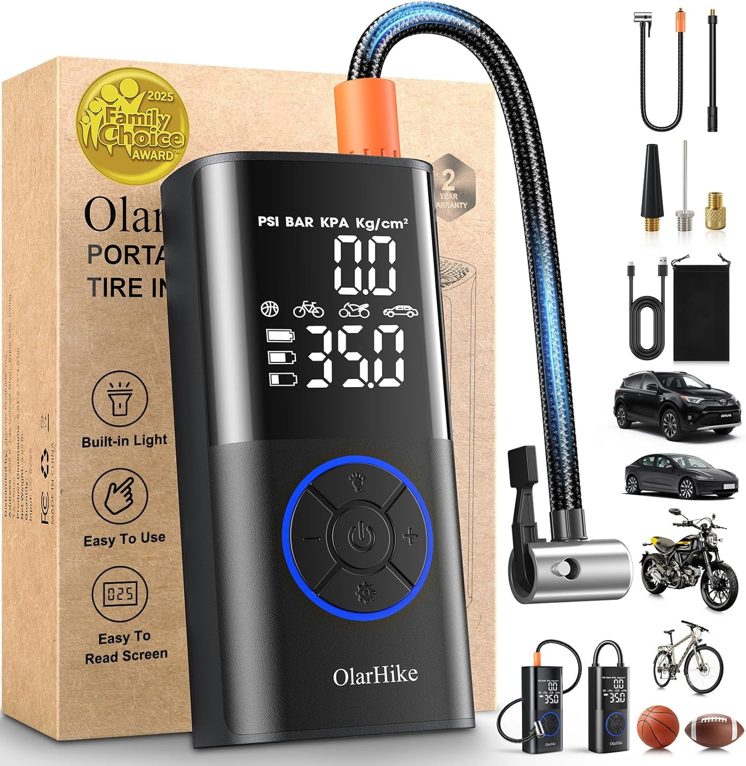 Tire Inflator Portable Air Compressor, Smart Dual Hose System, 160PSI Auto Air Pump for Car ...