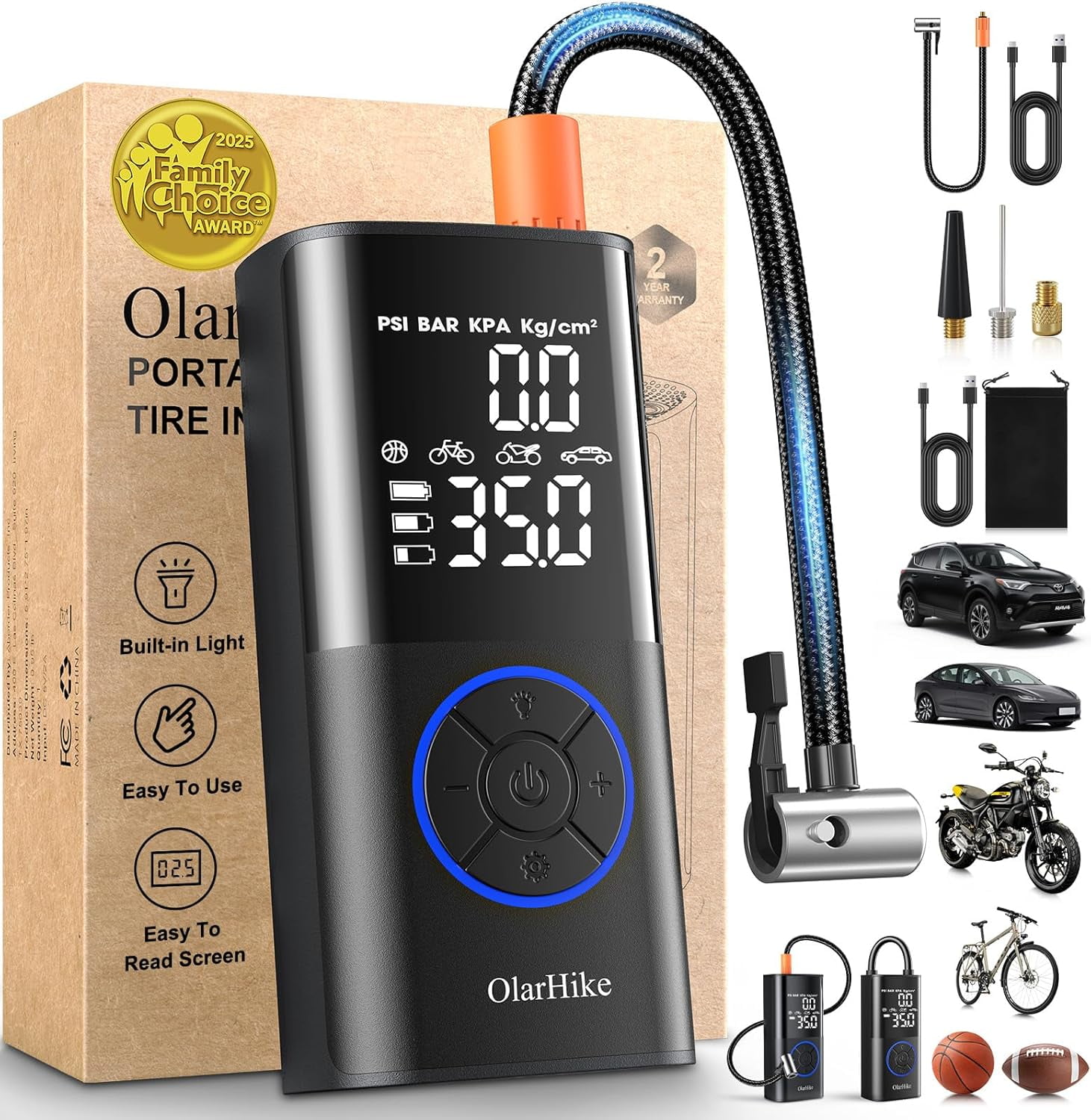 Tire Inflator Portable Air Compressor, Smart Dual Hose System, 160PSI ...