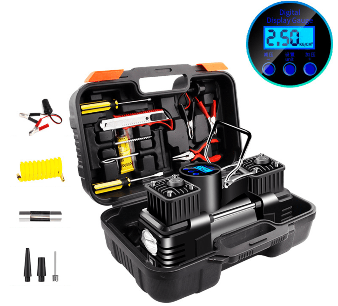 Tire Inflator Portable Air Compressor+Toolbox/ for Car Fast Tire Pumpx ...