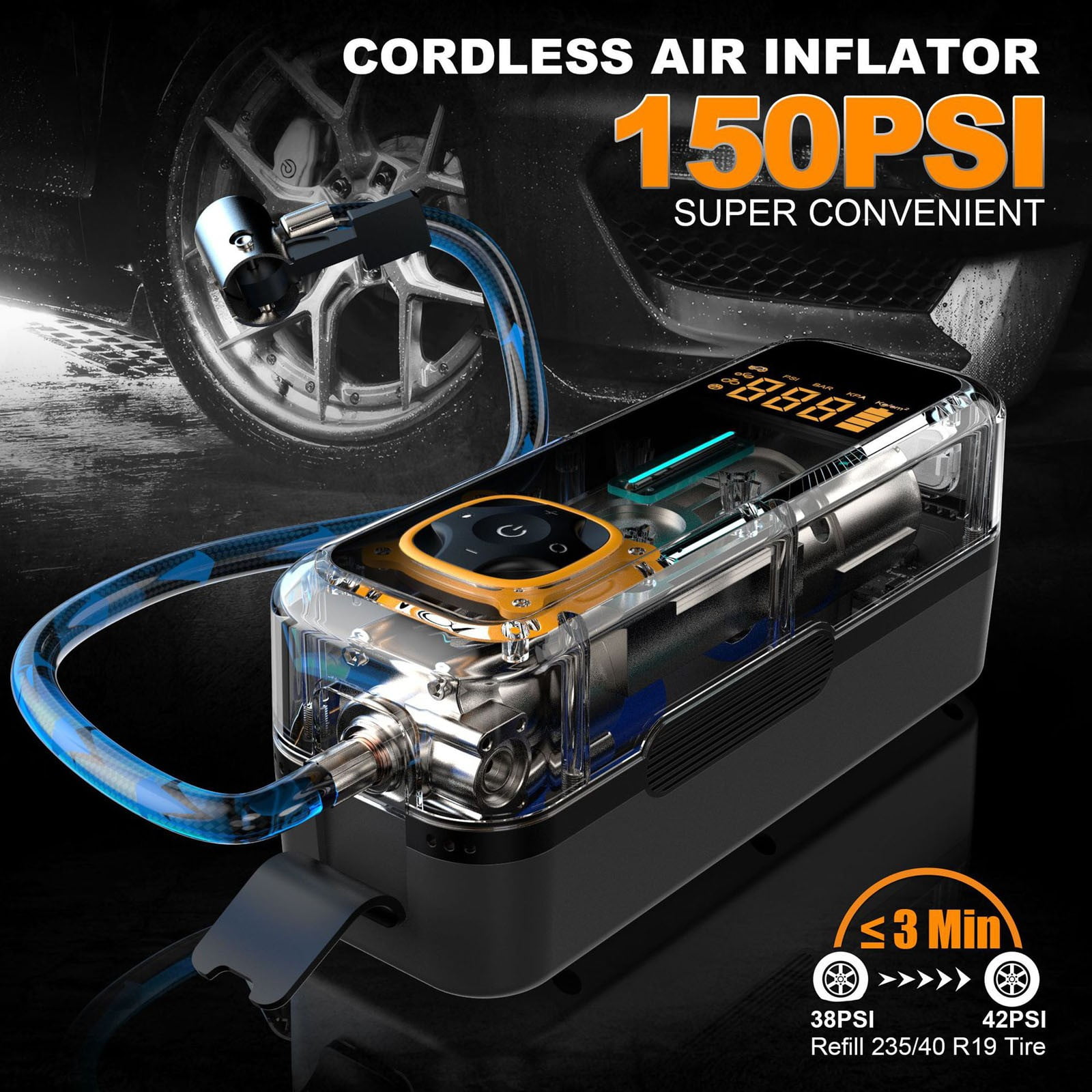 Tire Inflator Portable Compressor，15V Faster Portable , 150PSI ...