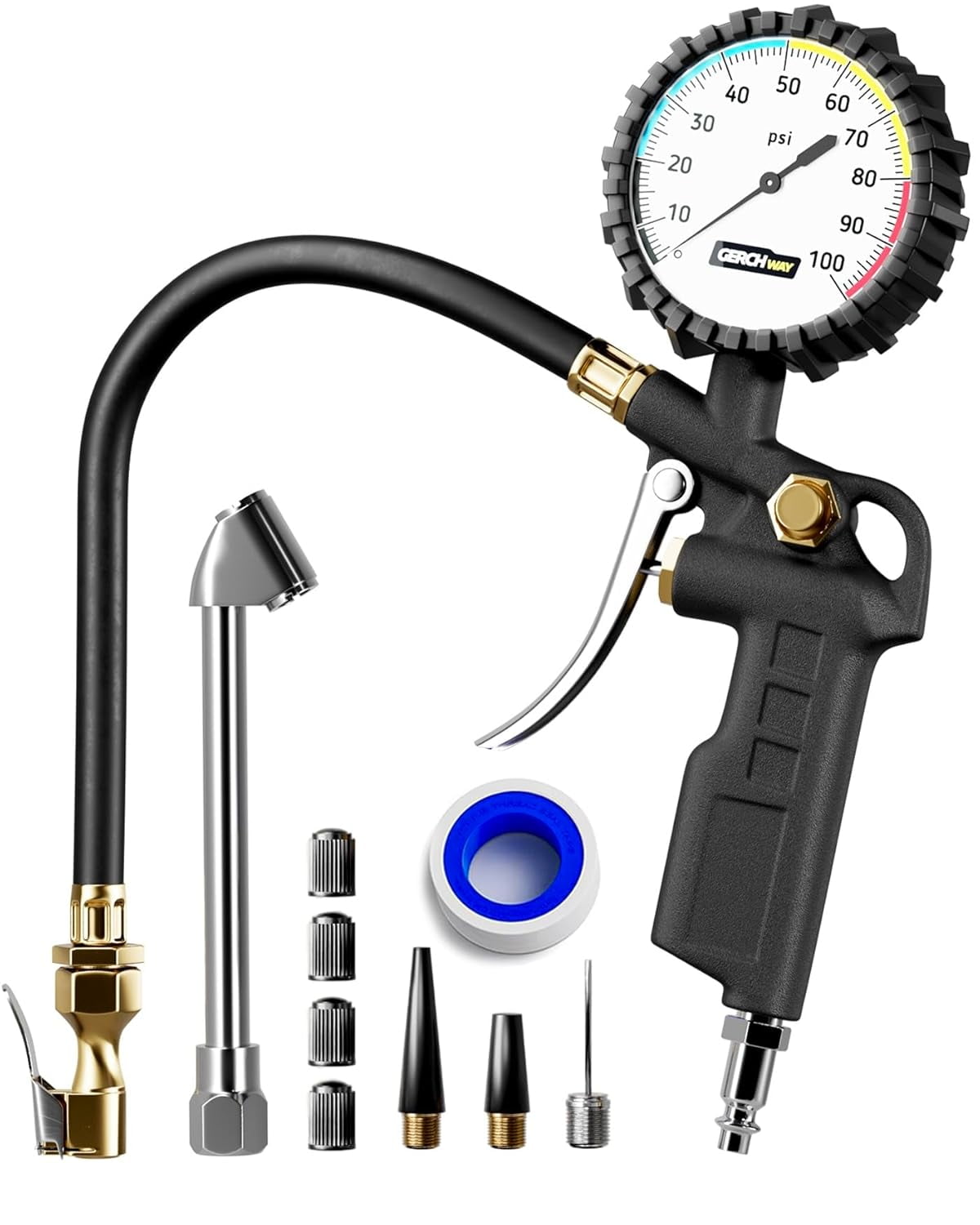 Tire Inflator with Pressure Gauge – Large Glow Dial, Swivel Air Chuck ...