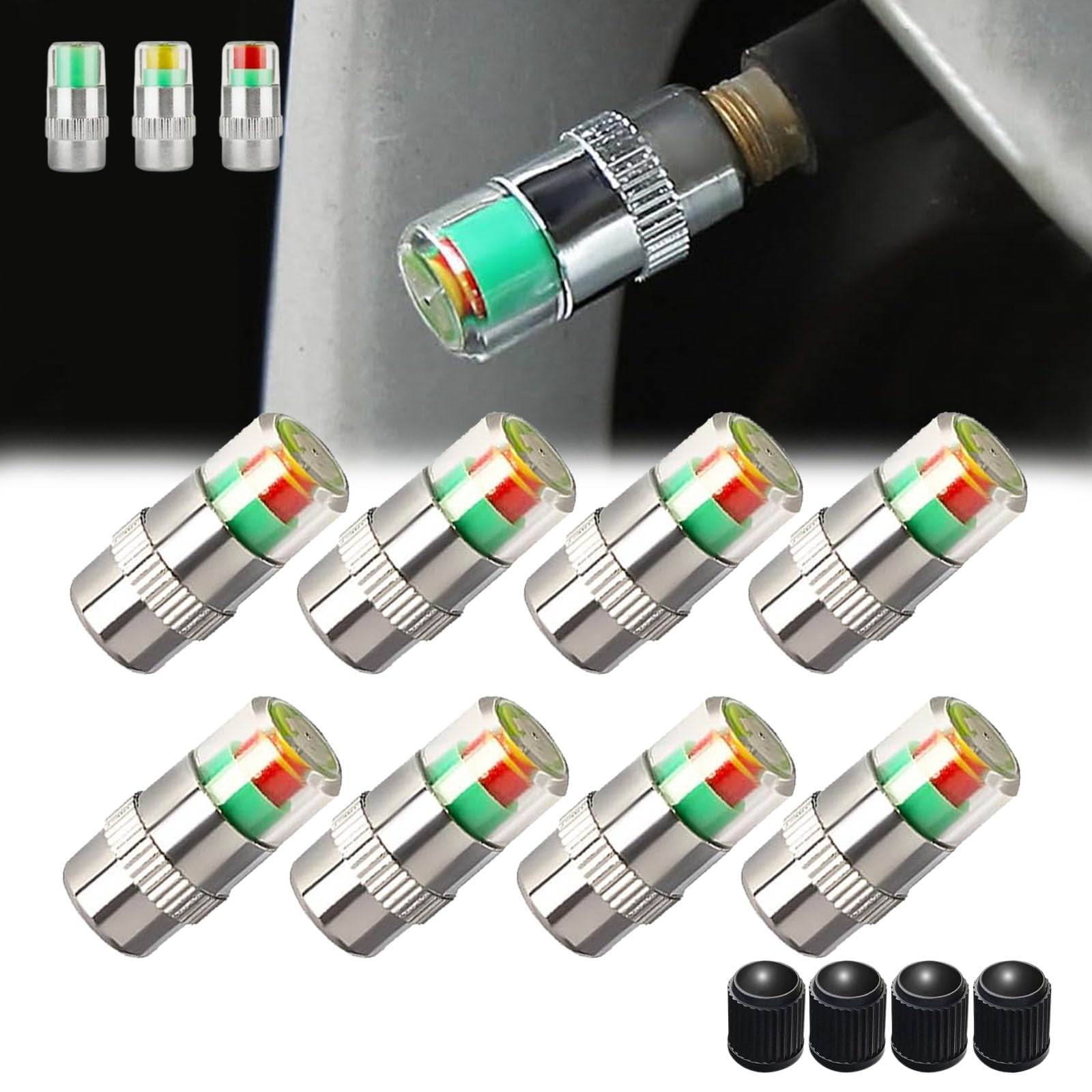 Tire Pressure Alert Cap, Easy to Read 3 Color Eye Alert, Universal ...