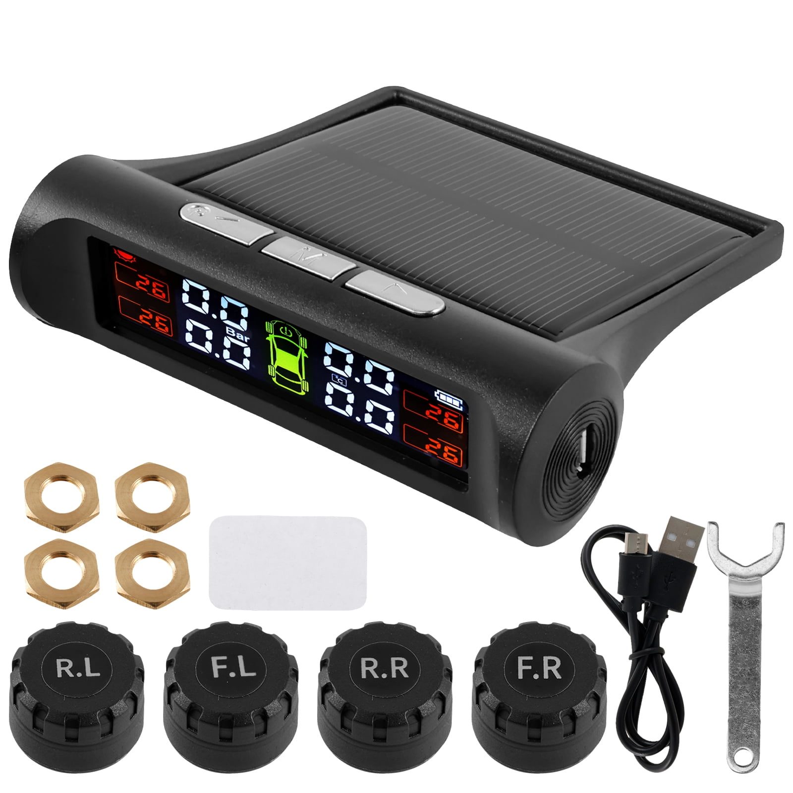 Tire Pressure Monitoring System Solar Powered and USB Charge Wireless ...