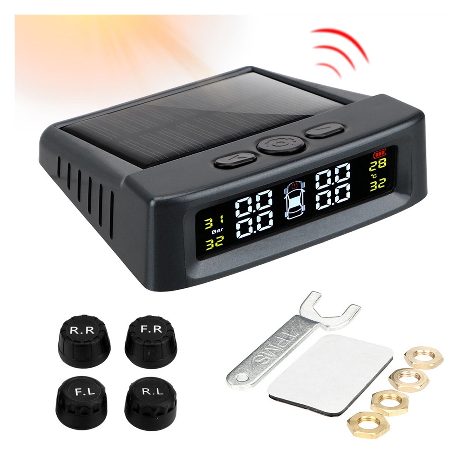 Tire Pressure Monitoring System Solar TPMS With 4 External Sensors ...