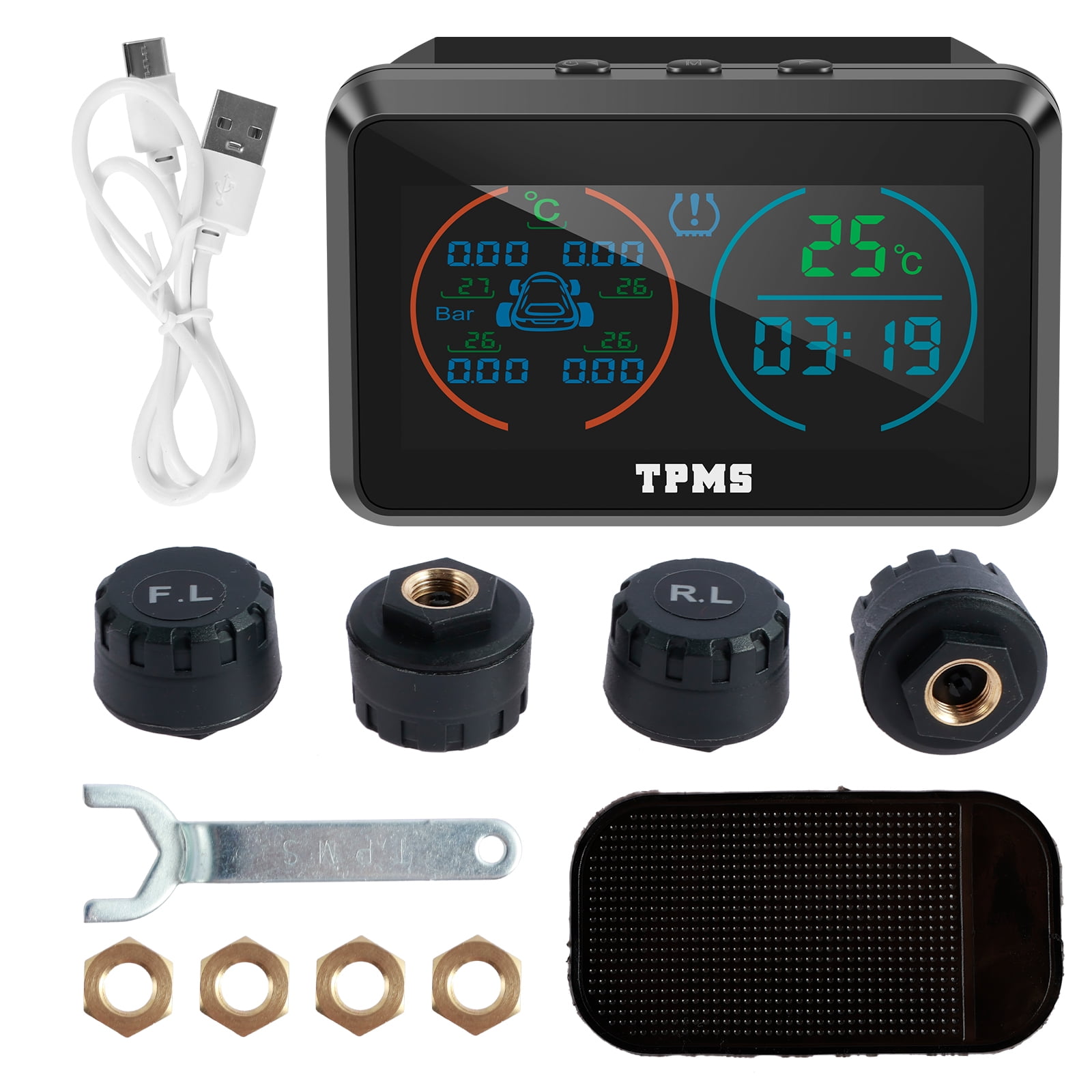 Tire Pressure Monitoring System TPMS Wireless Solar Real-time Tire Pressure Monitor System with ...