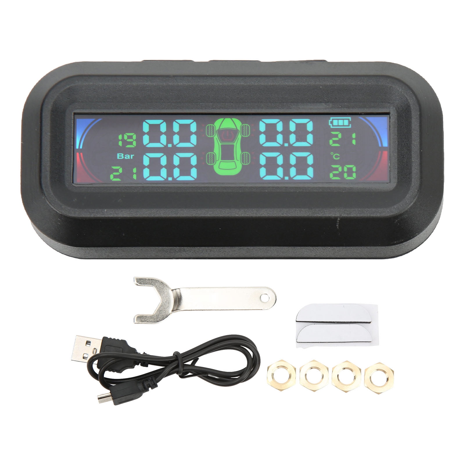 Tire Pressure Monitoring System Wireless Solar Power LCD Screen TPMS ...