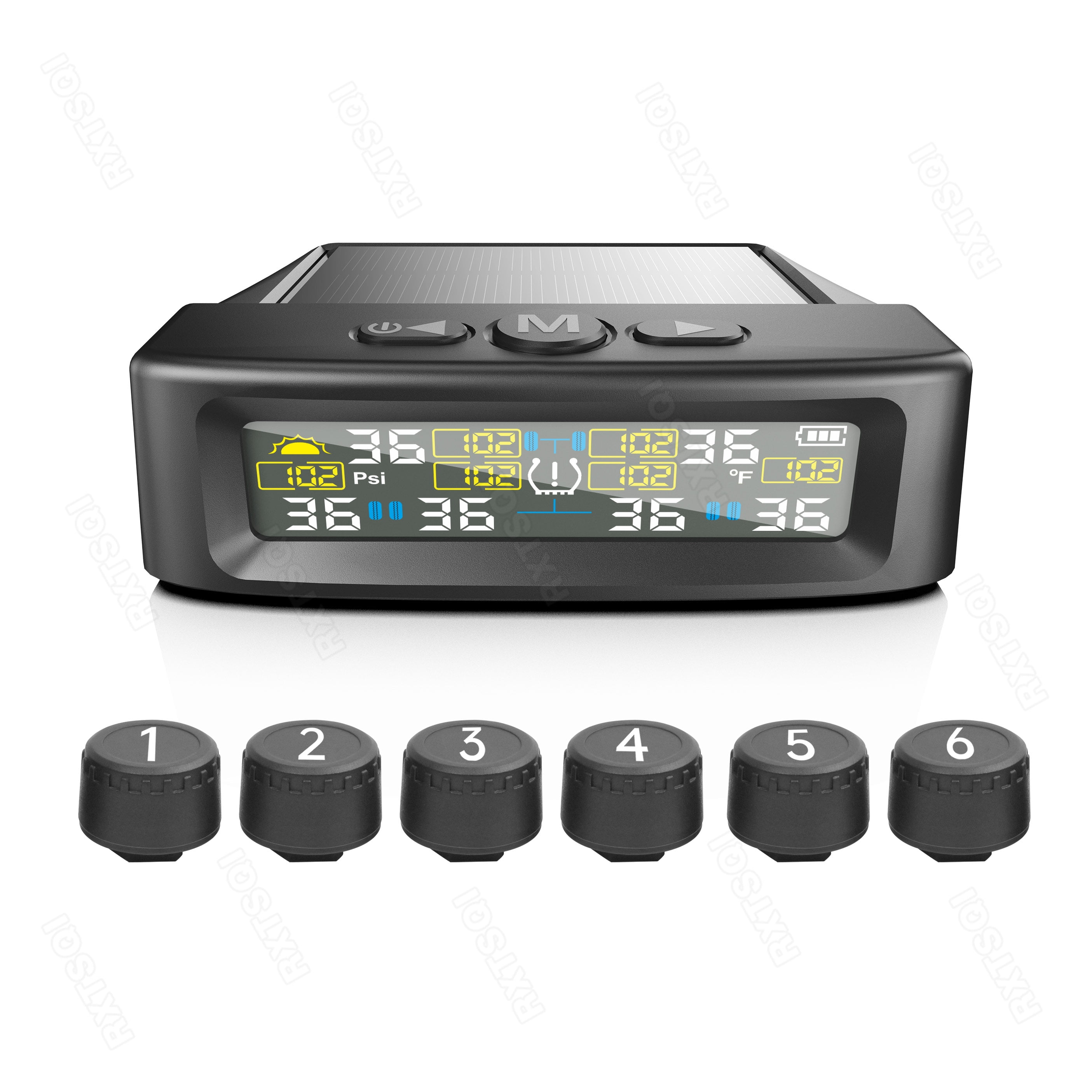 Tire Pressure Monitoring System, Wireless Solar Tire Pressure Monitor with 6 External Sensors ...