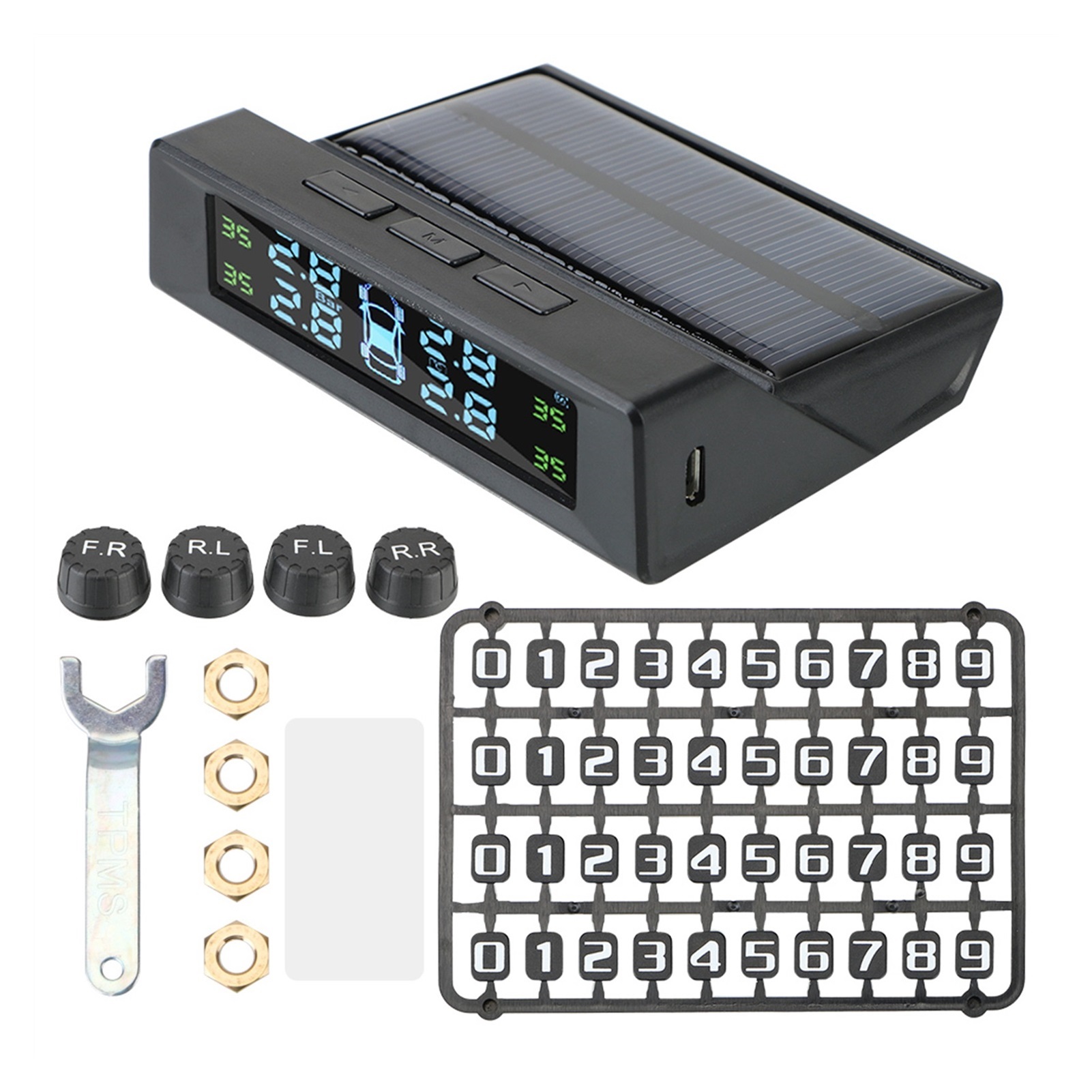 Tire Pressure Monitoring System With Parking Card LCD Display Tire Pressure Sensors TPMS USB ...