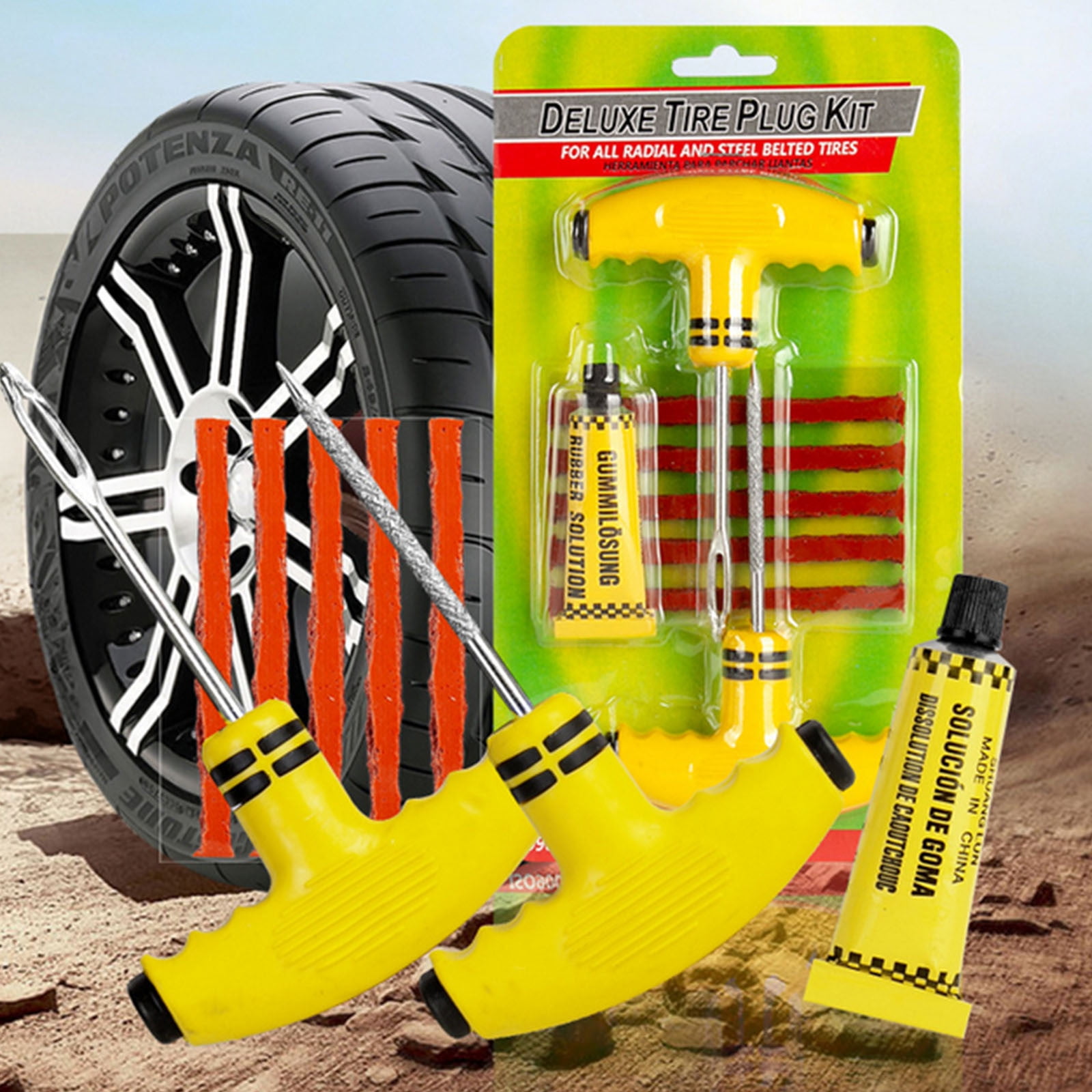 Tire Repair Kit, Emergency Puncture Fixing Tool, 12ml Rubber Solution ...