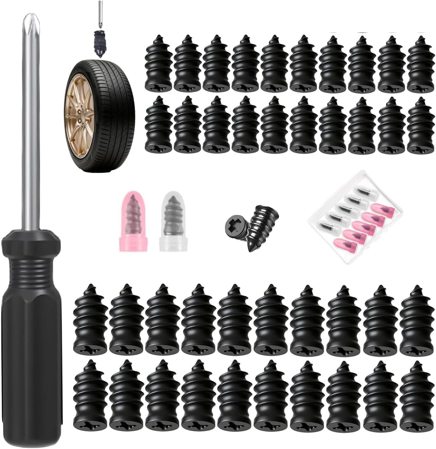 Tire Repair Rubber Nails Kit, 2 Sizes Screw-in Tire Plugs with ...