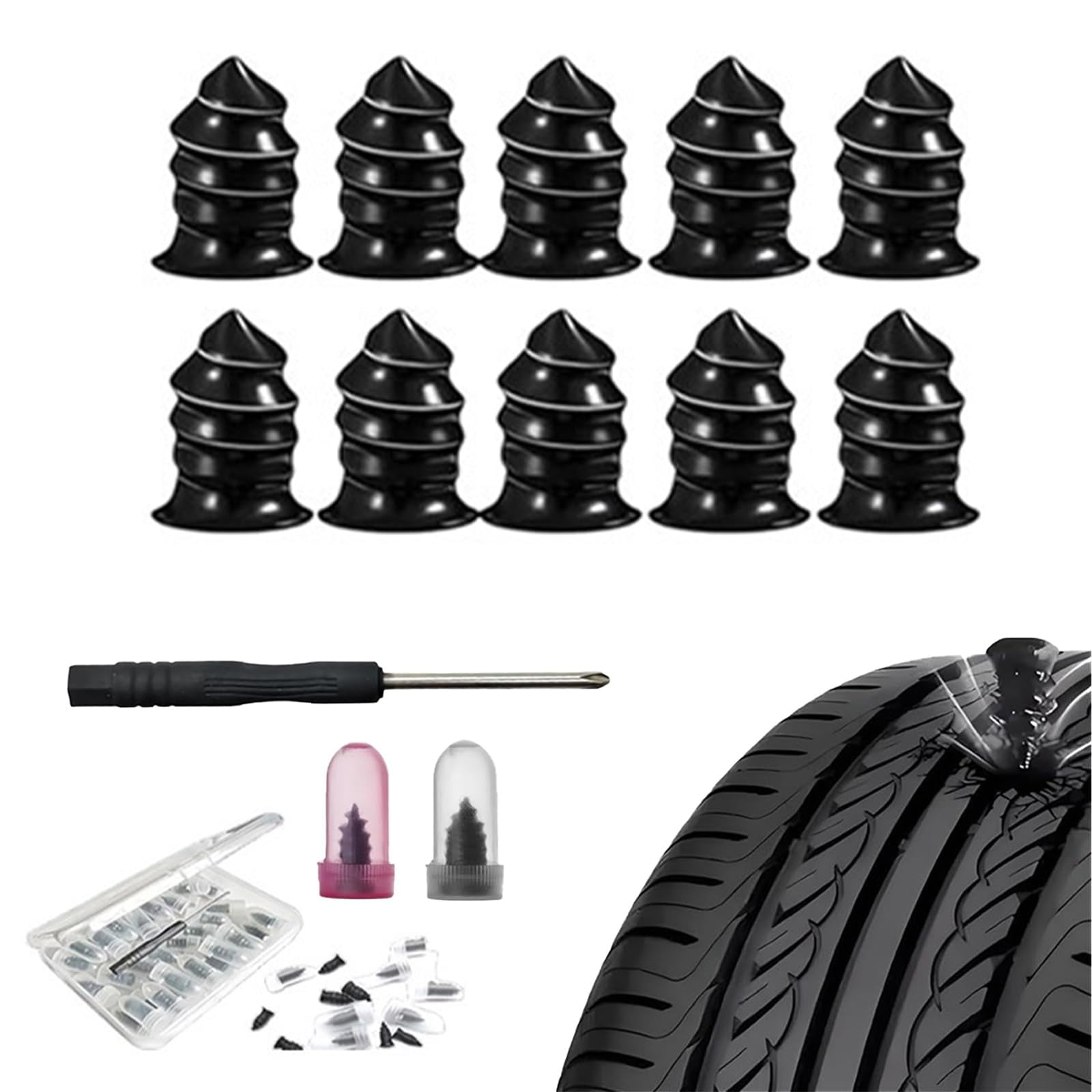 Tire Repair Rubber Nails Kit, Screw in Tire Repair Plugs with 2 Sizes ...