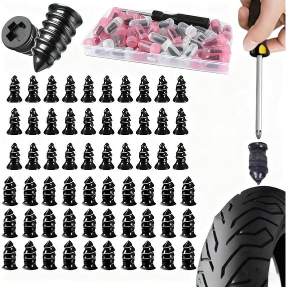 Tire Repair Screw in Rubber Plug Kit, Fast Self Sealing Rubber Nail ...