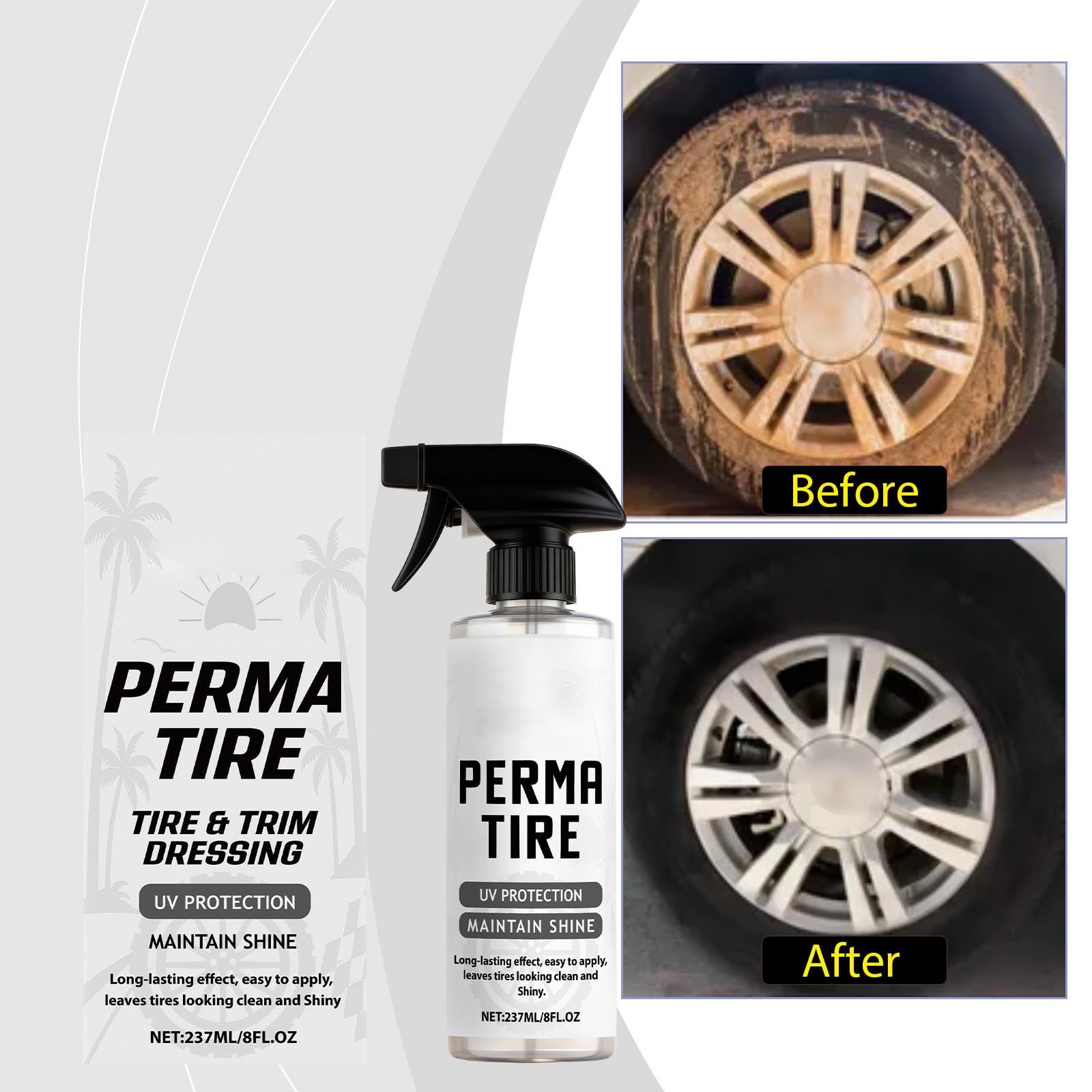 Tire Shine Spray, Tire Dressing Ceramic Tire Coating, 8 fl oz, Long ...