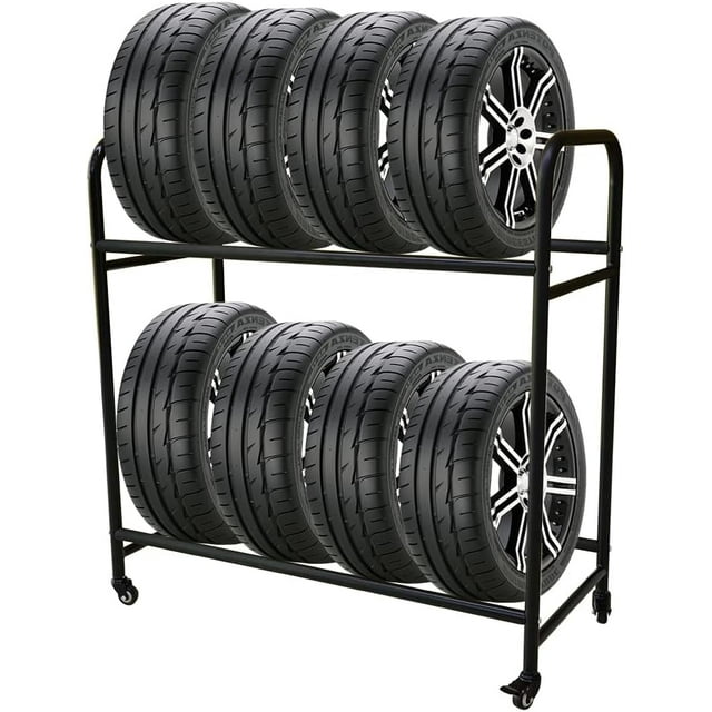 Tire Storage Rack with Wheels, Metal Rolling Tire Stand & Shelving 8 ...