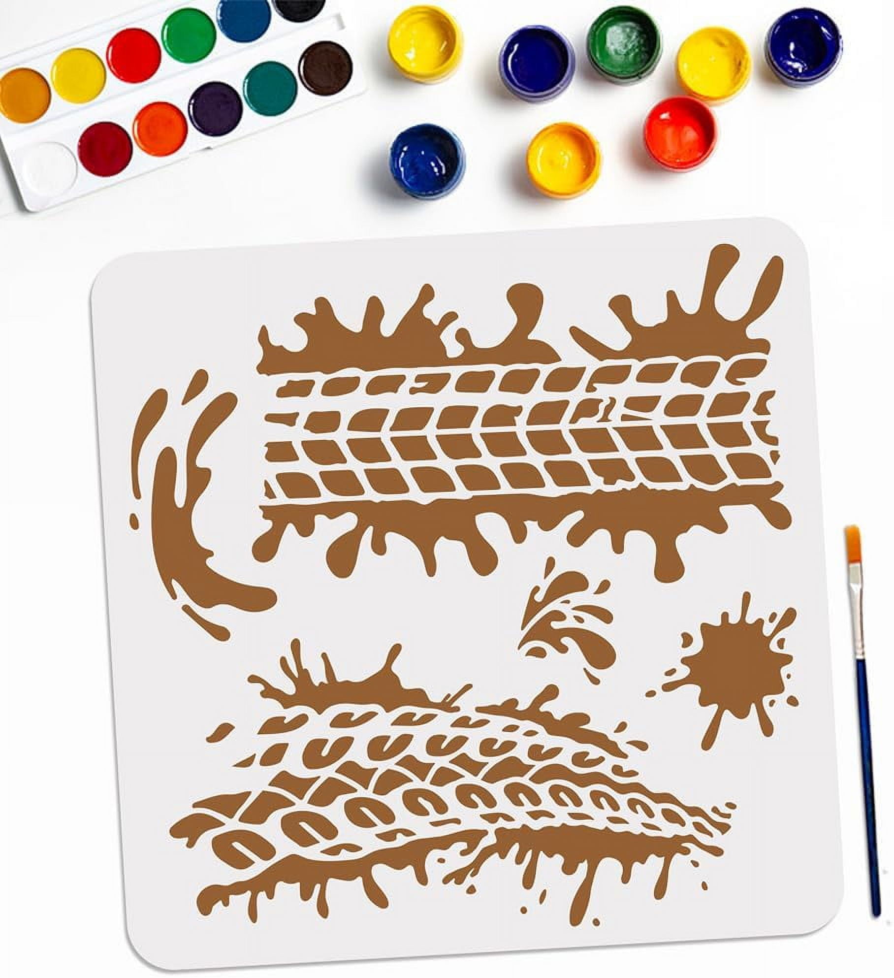 Tire Tracks Mud Stencil Template 11.8×11.8inch Texture Stencils for ...