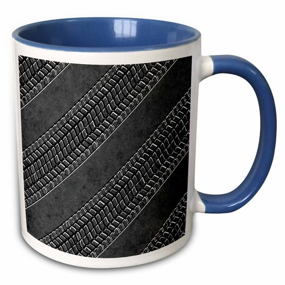 3drose, Tire Tracks on Asphalt Pattern in Grayscale, 11oz Two-tone Blue ...