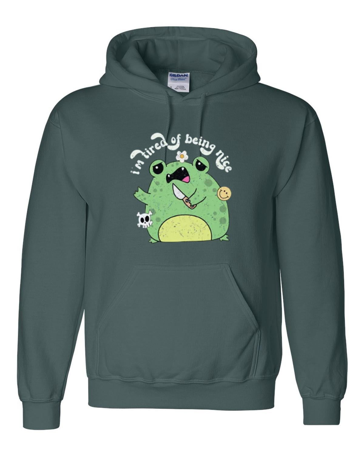 Tired Of Being Nice Cute Frog Funny Quote Burnout Meme Mood Vibe Hoodie ...