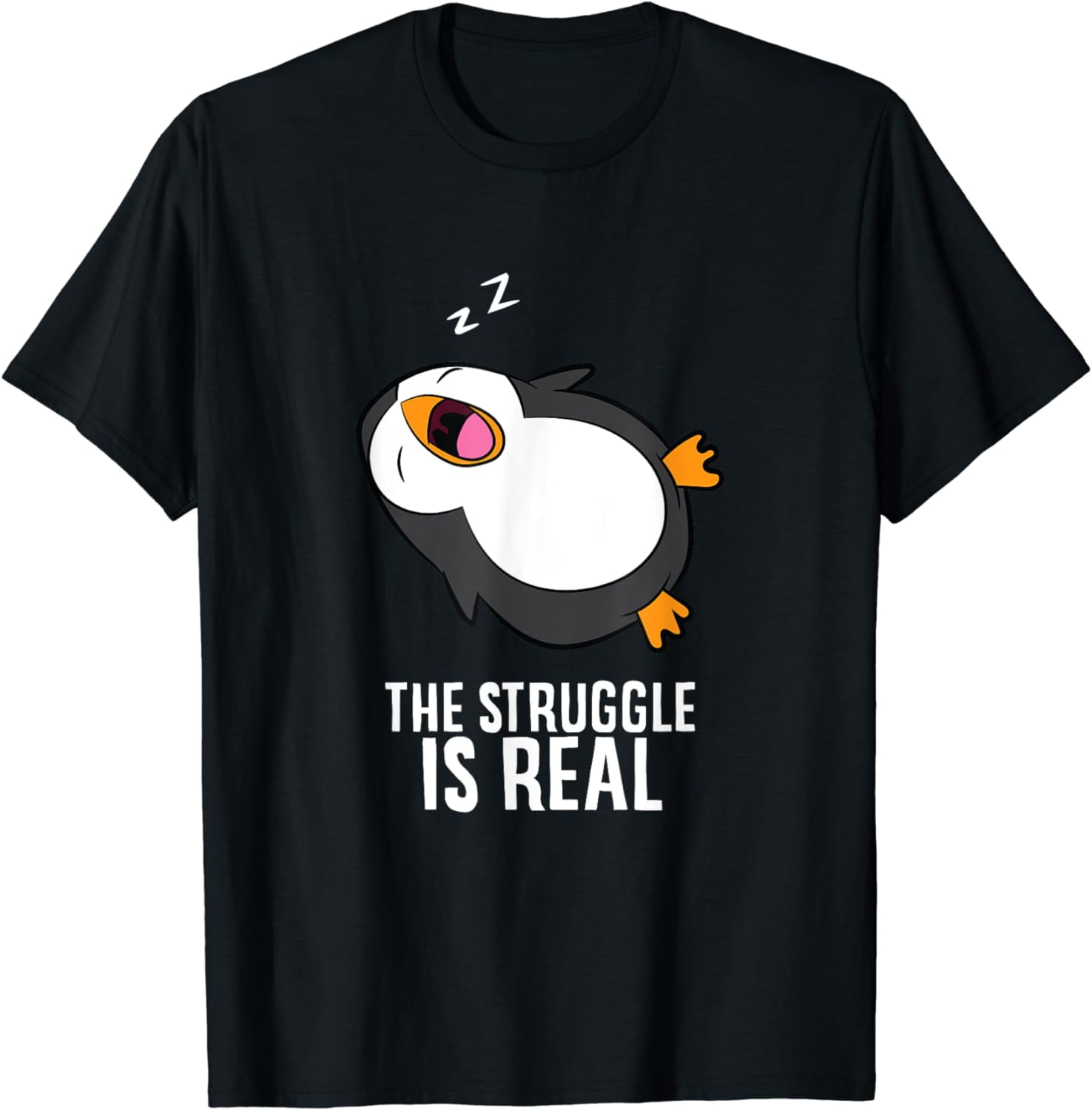Tired Penguin Pyjama Lazy Penguin The Struggle Is Real T-Shirt ...