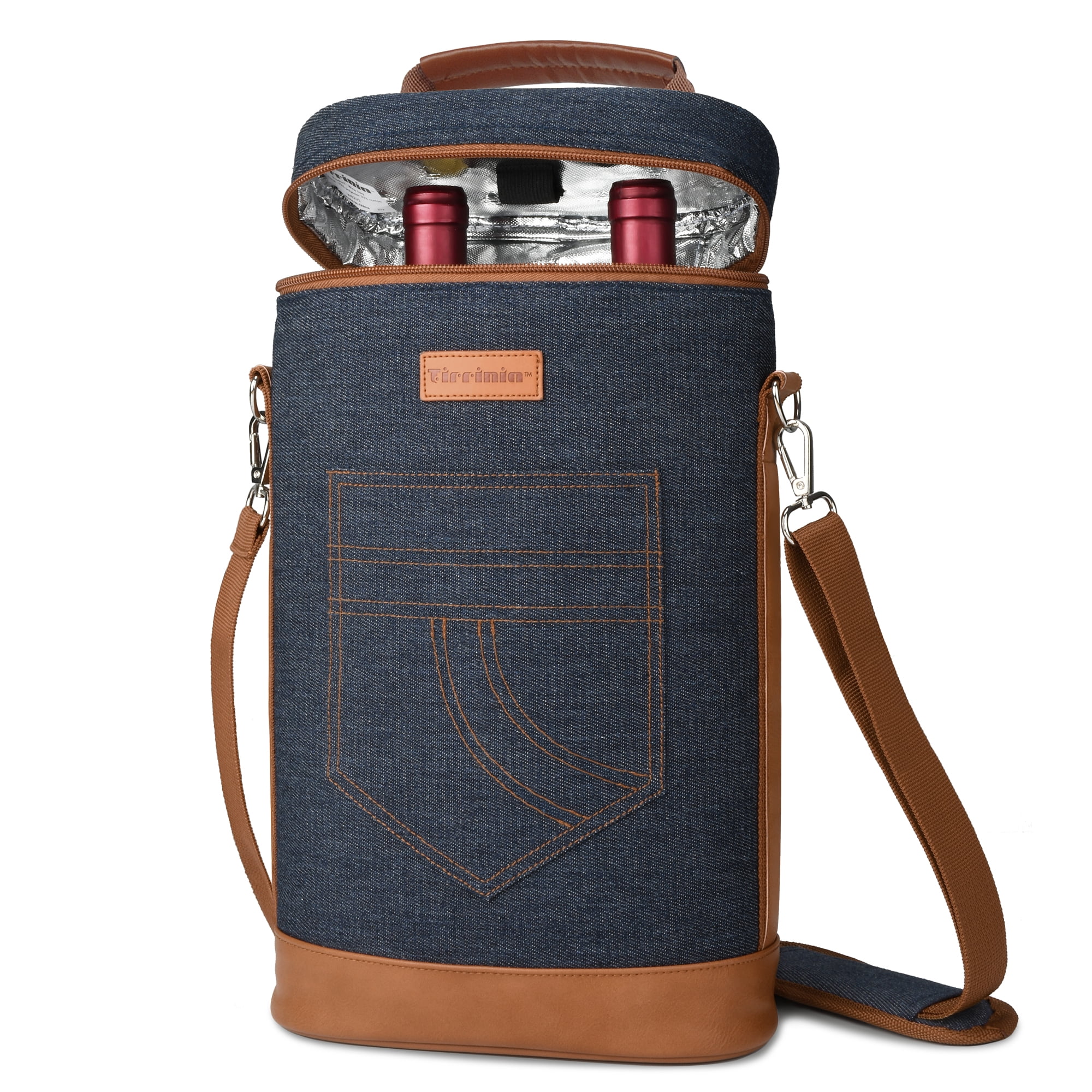 Tirrinia 2 Bottle Drinks Wine Tote Carrier - Insulated and Padded ...