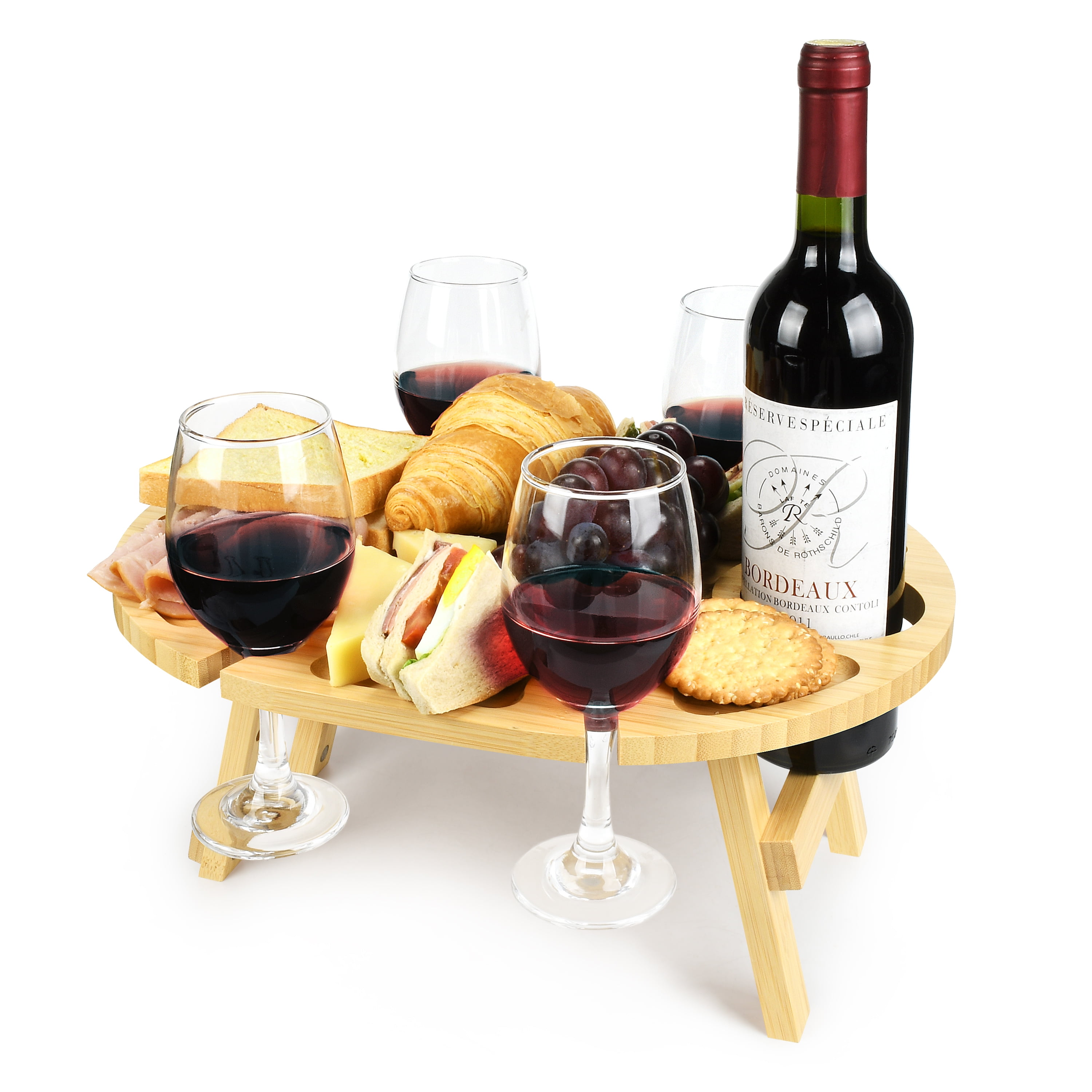 Tirrinia Bamboo Wine Picnic Table, Wine Lover Gift, Large Folding ...