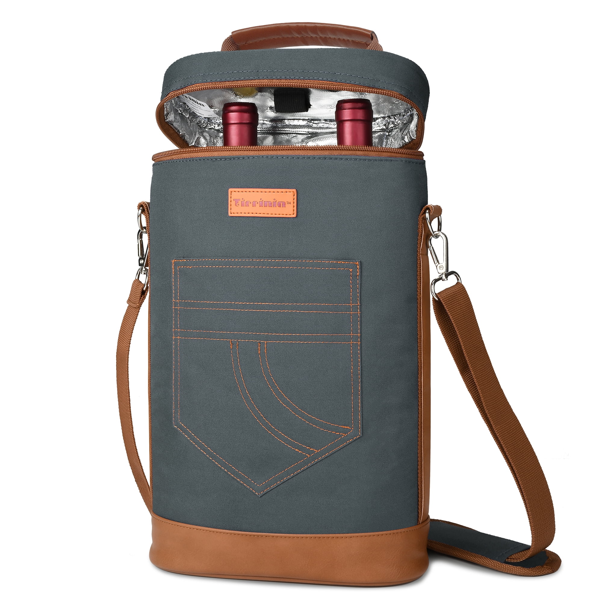 Tirrinia Insulated 2 Bottle Wine Carrier Tote Cooler Bag for Travel ...