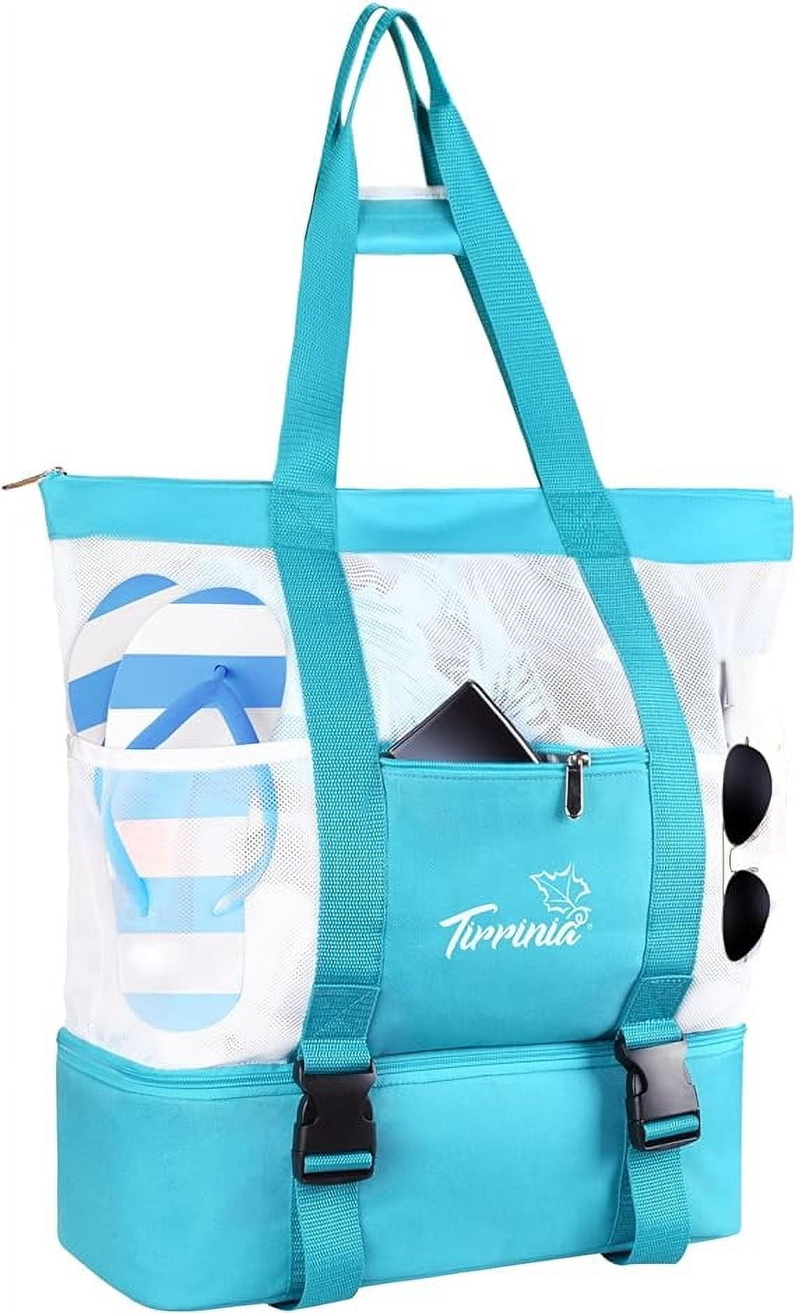 Tirrinia Mesh Beach Bag with Cooler Compartment, Extra Large Totes for ...