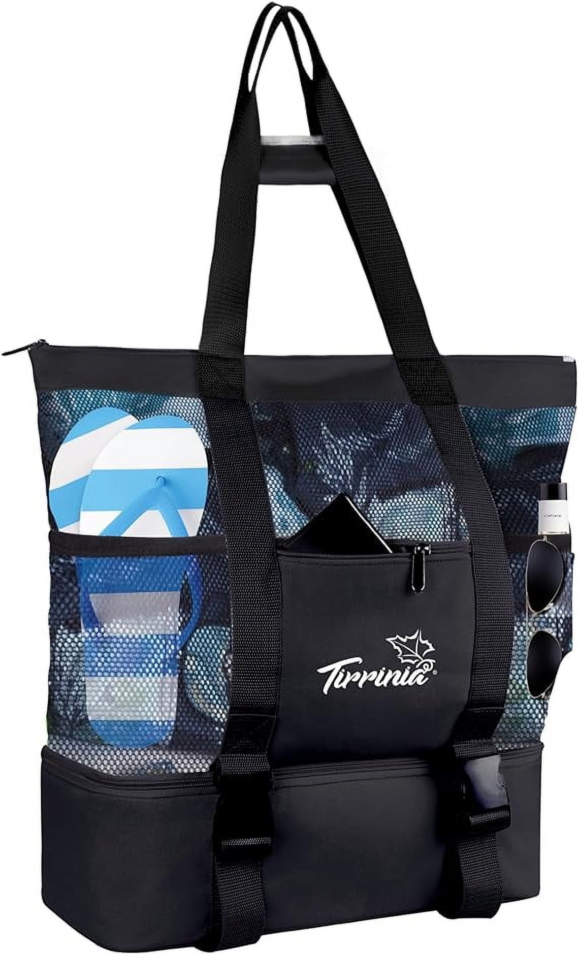 Tirrinia Mesh Beach Bag with Cooler Compartment, Extra Large Totes for ...