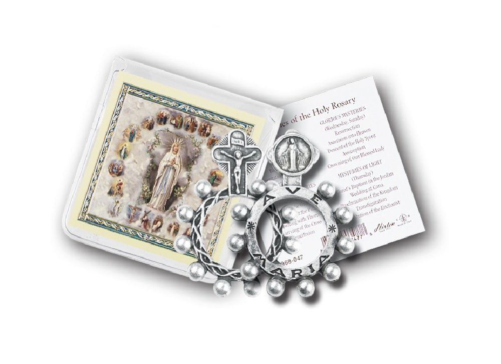 Tirrito Rosary Ring Mary Miraculous Medal with Gold Stamped Prayer Card ...