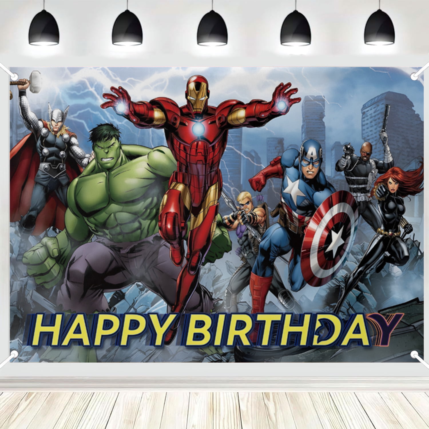 Tiruiarec Background Birthday Party Decorations, Cartoon Avengers Happy ...
