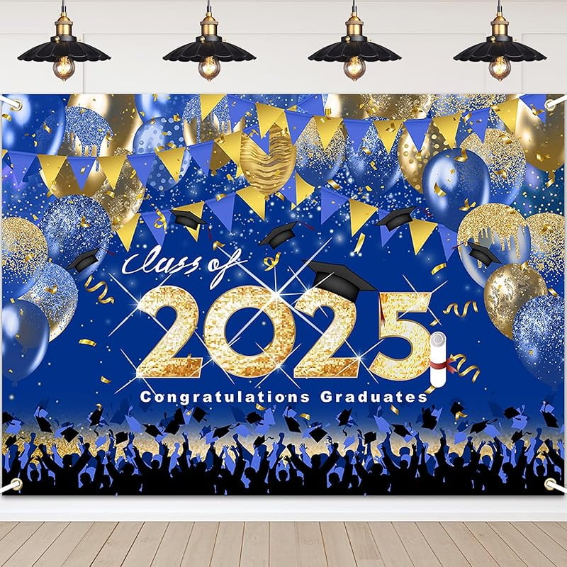 Tiruiarec Class of 2025 Graduation Backdrop Blue and Silver ...