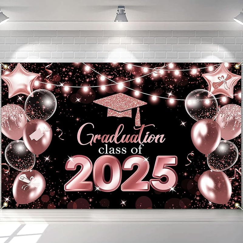 Tiruiarec Class of 2025 Backdrop Banner Black Pink Graduate Party ...