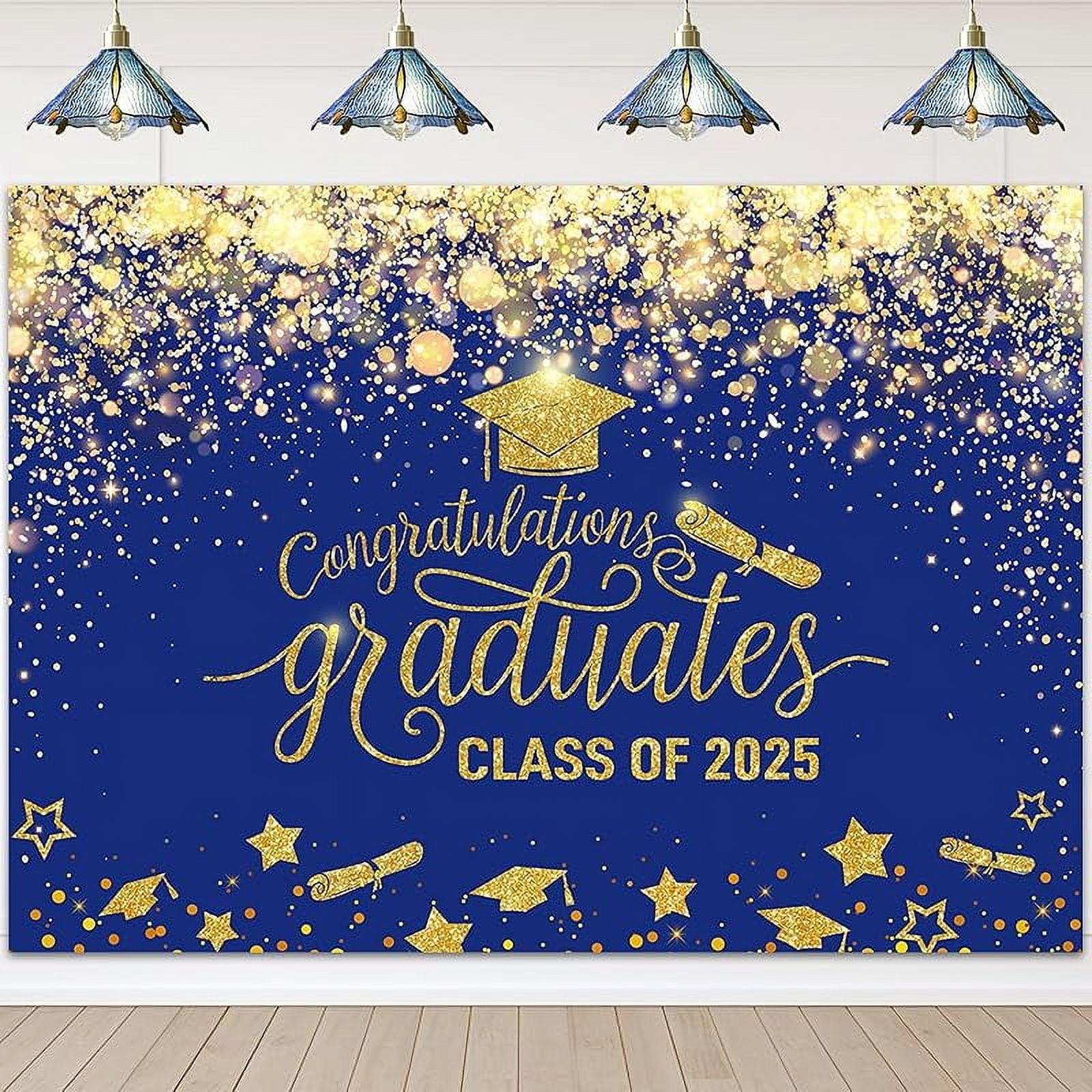 Tiruiarec Graduation Backdrop Blue and Gold Class of 2025 Backdrops ...