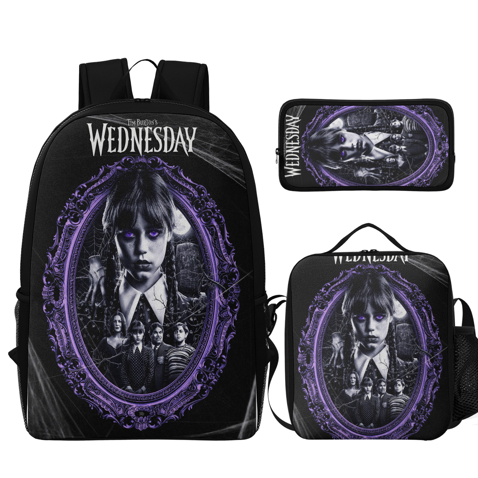 Tiruiarec Movie Wednesday Themed Backpack, 3Pcs Cartoon Backpack Cute ...
