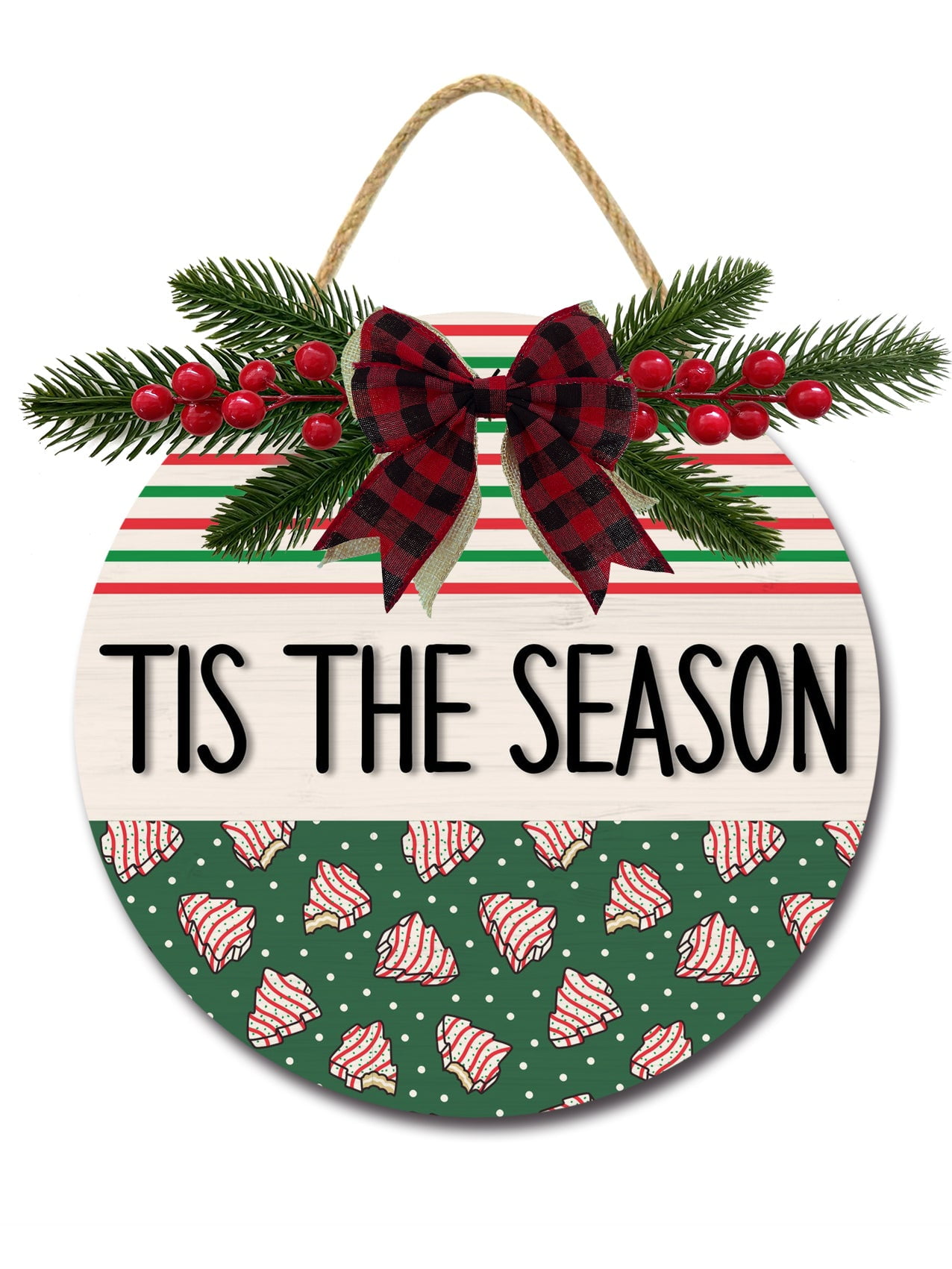 Tis The Seasoning Door Hanging Sign 11 inch Wooden Wall Sign, Rustic Holiday Wreath Decor for ...