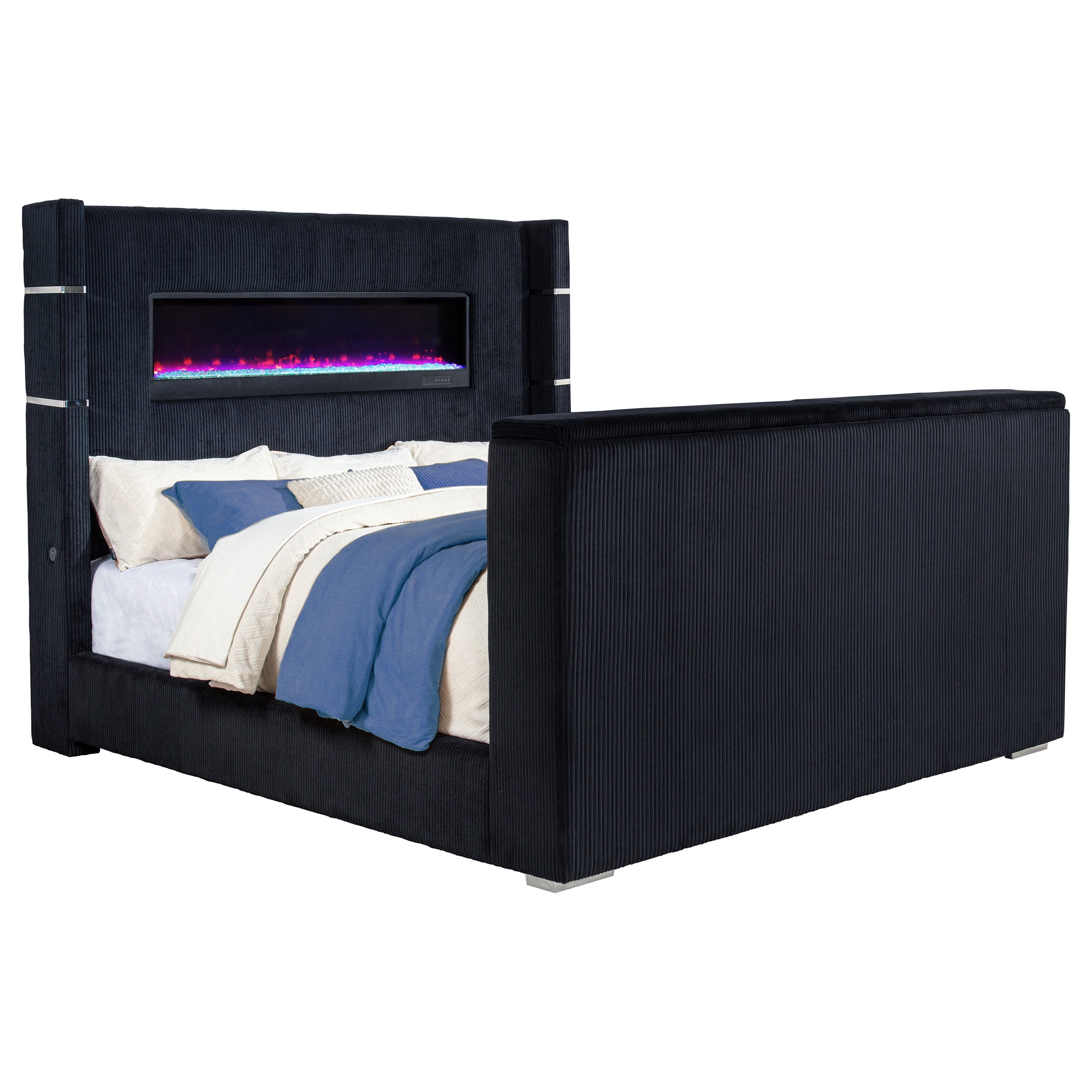 Tisdall Eastern King Flame Visualizer Wingback TV Bed Black - Walmart.com