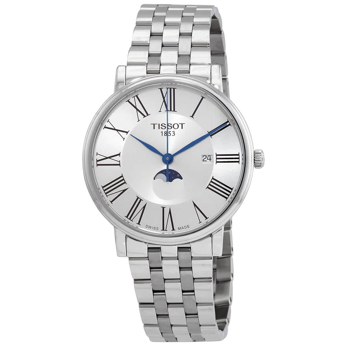 Tissot Men's Carson Moon Phase Silver Dial Watch, Stainless Steel ...