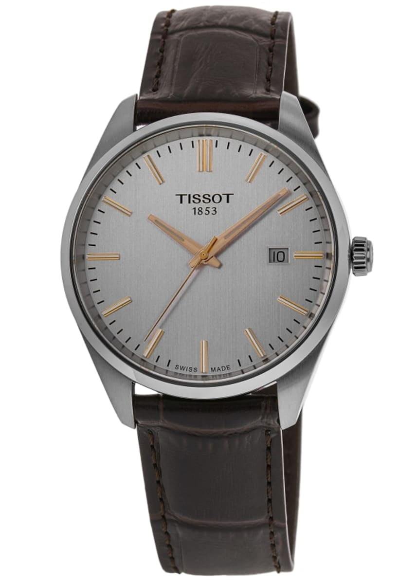 Tissot PR 100 Quartz Silver Dial Brown Leather Strap Men's Watch T150 ...